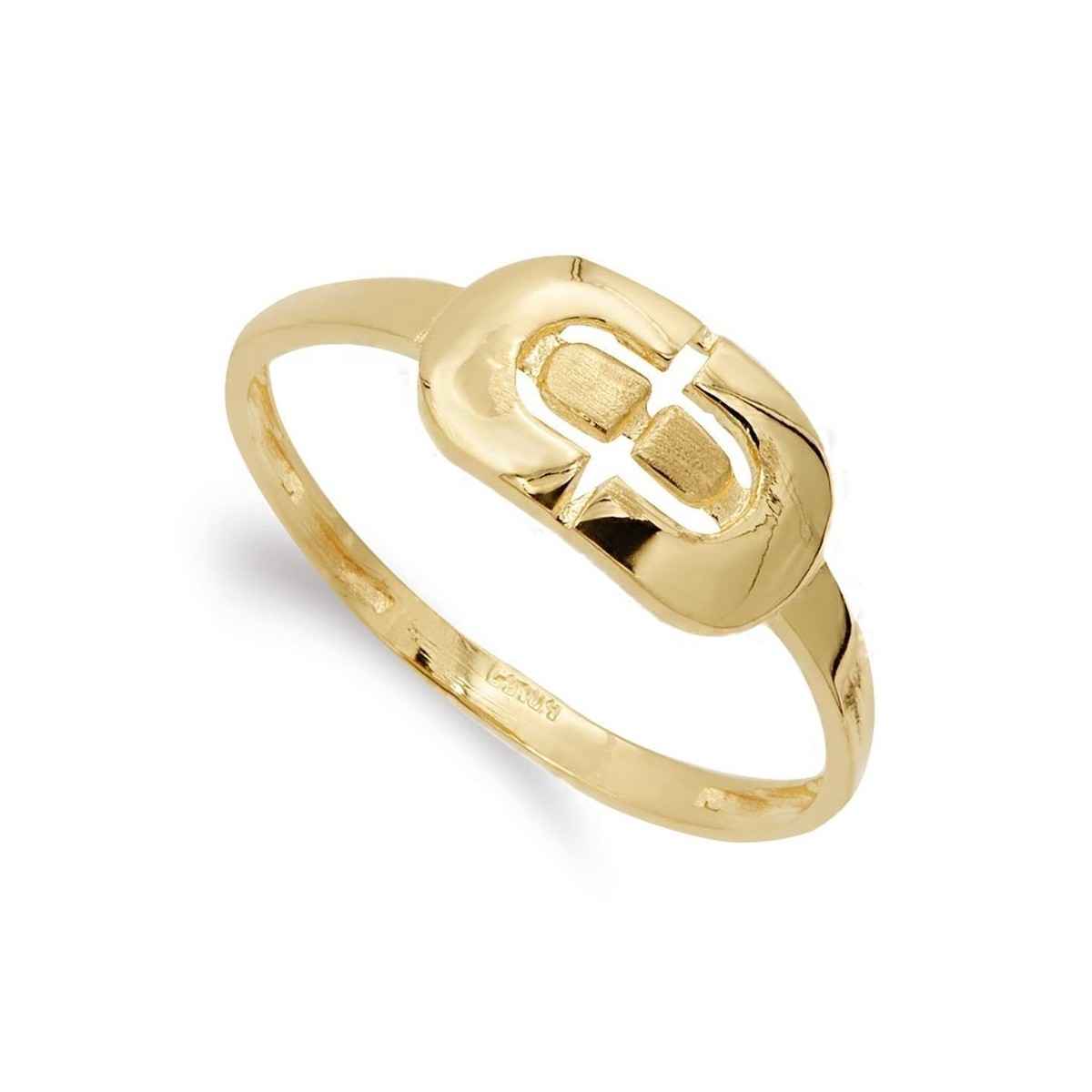 Sortija oro 18k niña Primera Comunión cabeza rectangular formas caladas ...