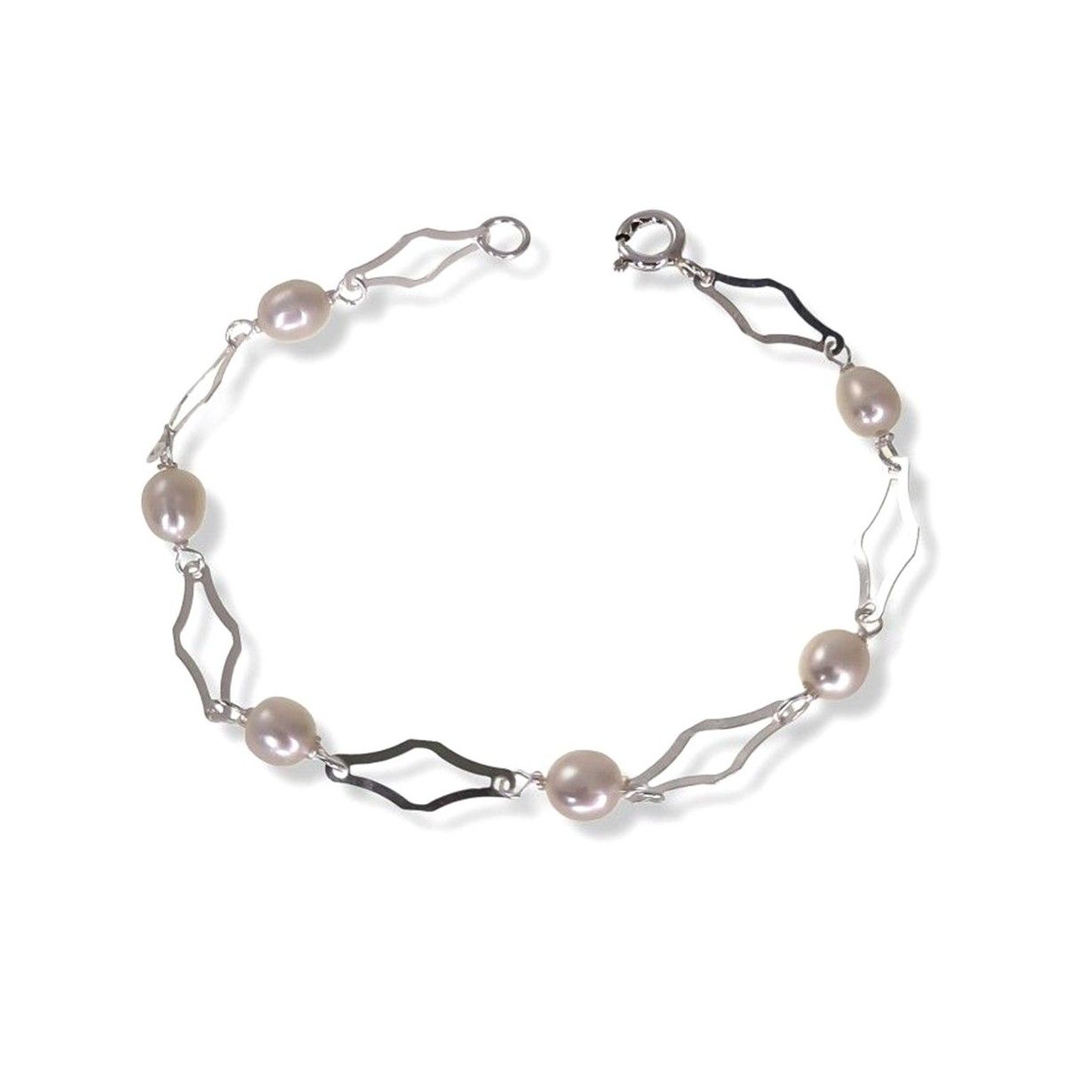 Pulsera Plata Ley 925m Primera Comunión 16 cm. perlas combinadas formas ...