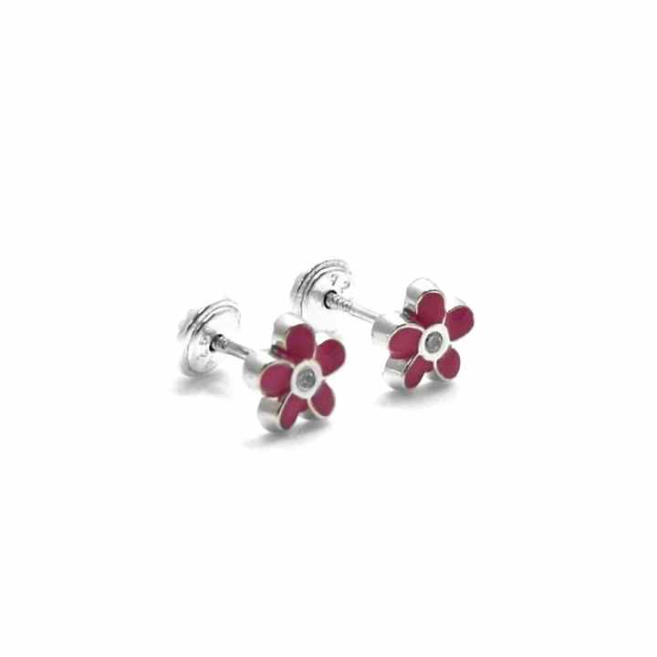 Pendientes plata Ley 925m flor 6mm. niña esmaltados rosa [AC0457] | Miravia