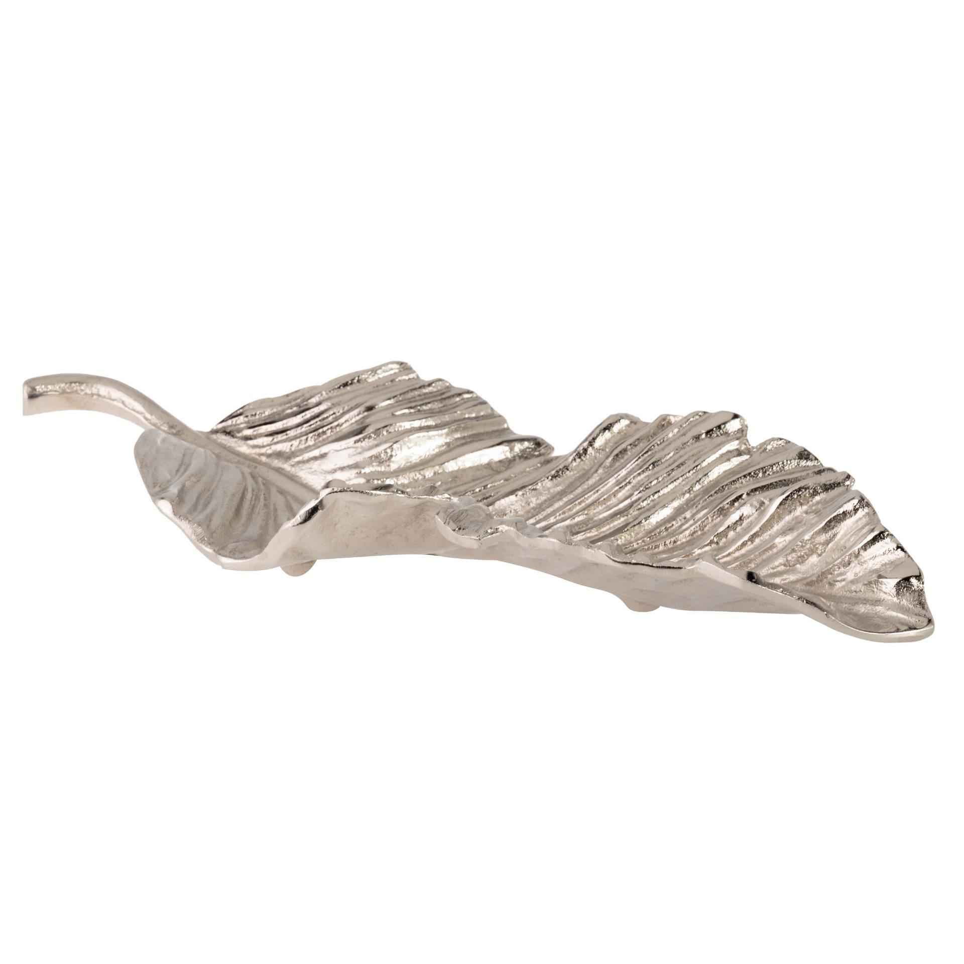 Centro Hoja Rough Nickel 48x18x7 Cm | Miravia