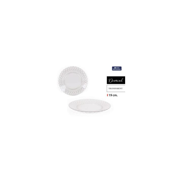 PLATO LLANO 19CM PLÁSTICO TRANSPARENTE DIAMOND | Miravia