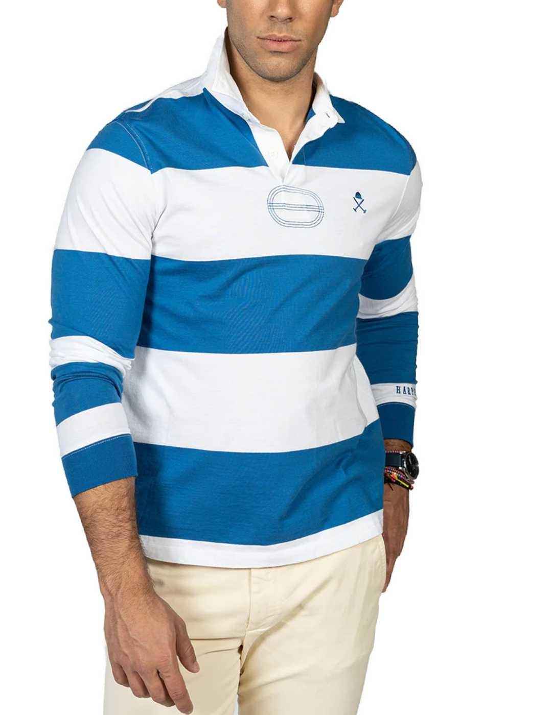 Polo Harper Rugby azul manga larga para hombre | Miravia