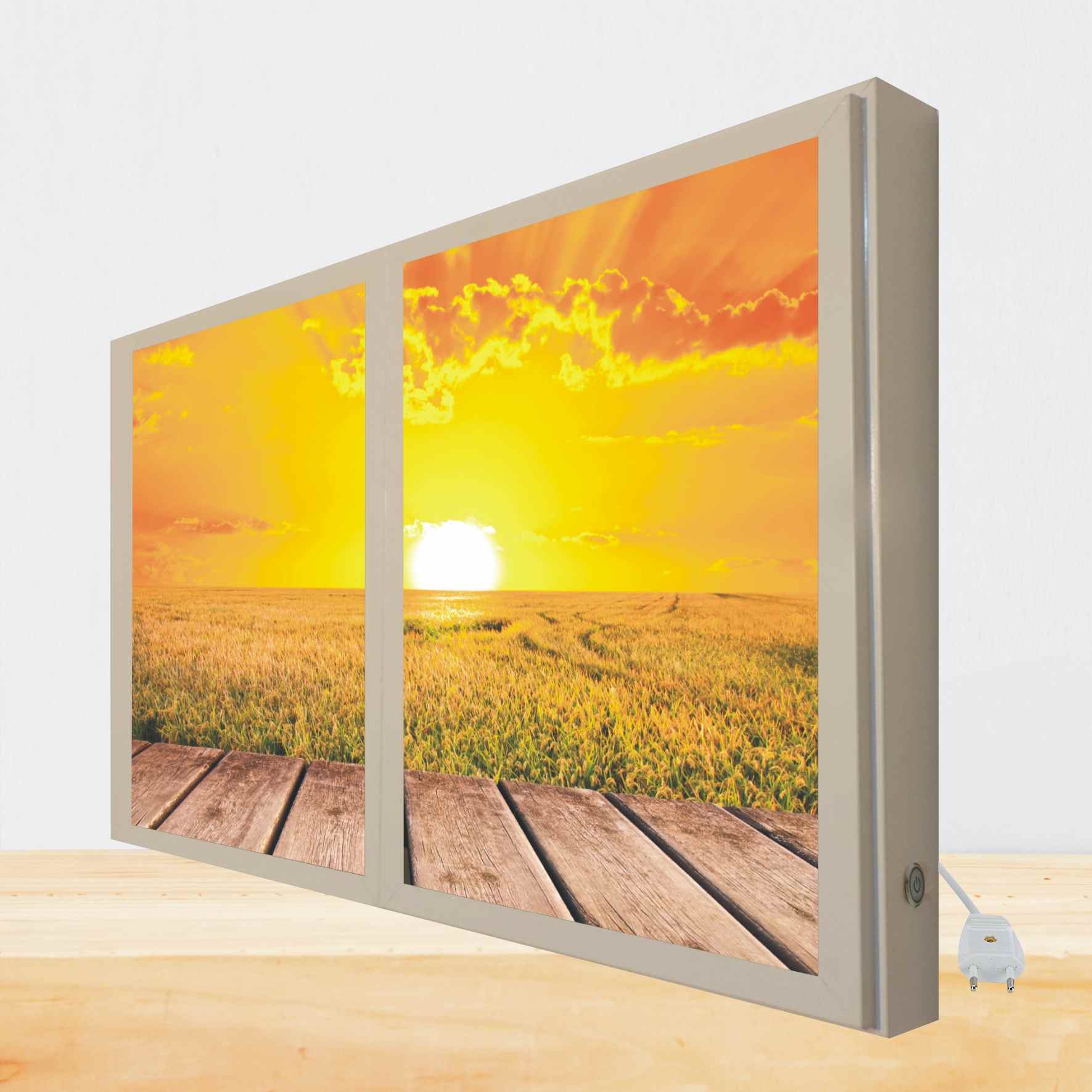 Ventanas Falsas Iluminada con Luz Frontal y Marco Blanco Puesta de Sol ...