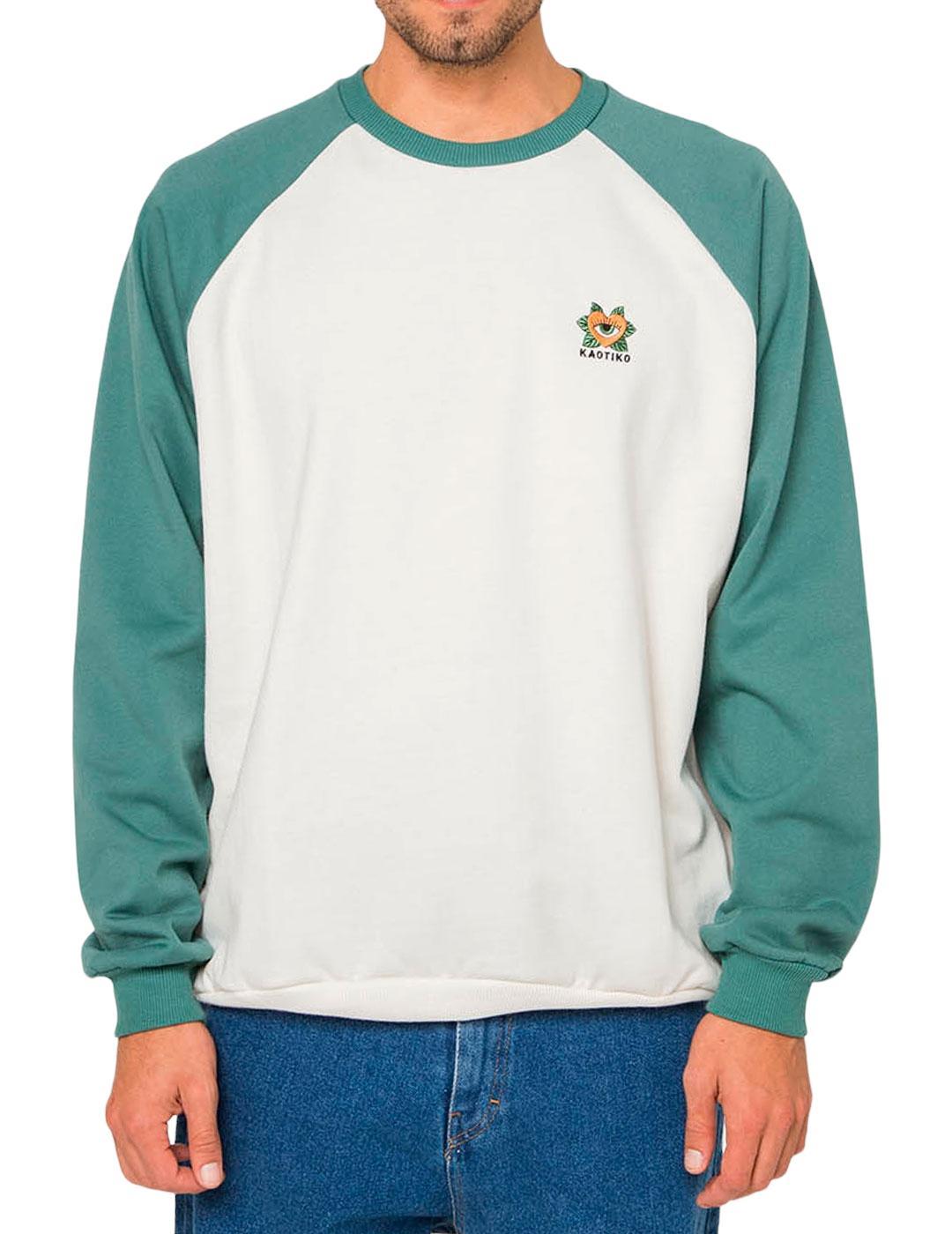 Sudadera Kaotiko beige manga ranglan verde | Miravia