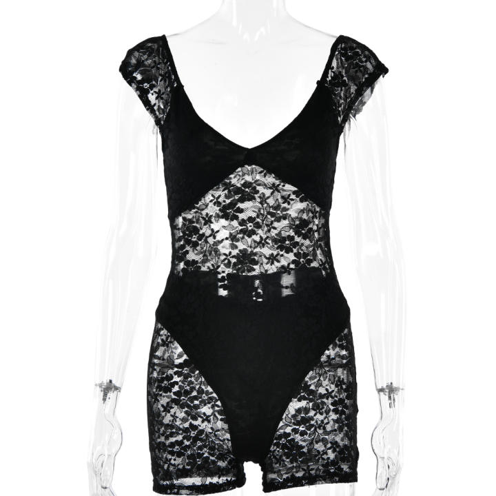 Fantoye-body de encaje transparente para mujer, body blanco con cuello ...