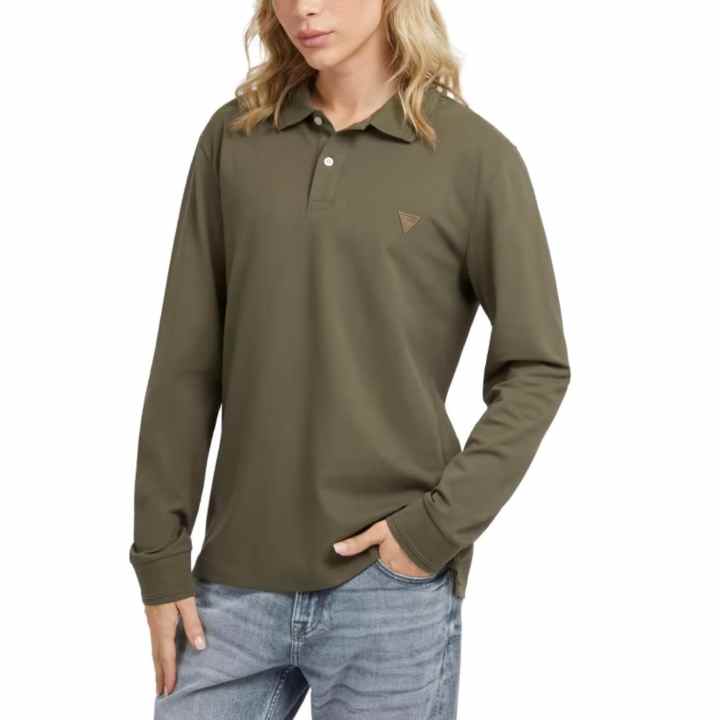 Polo Guess Stu verde manga larga para hombre | Miravia
