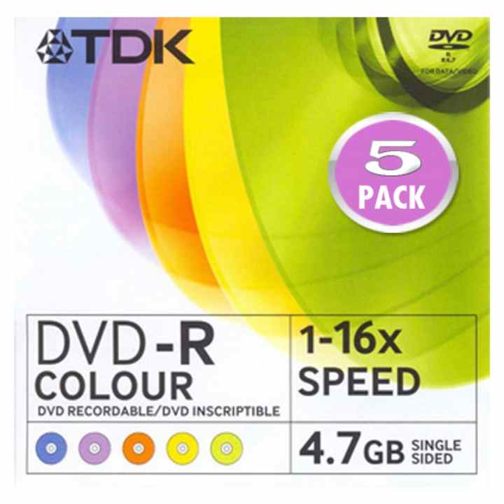 10 Packs de 5 Dvd-R Colour 1-16x Tdk 4.7 Gb. Slim ( 50 dvd en total ) | Miravia