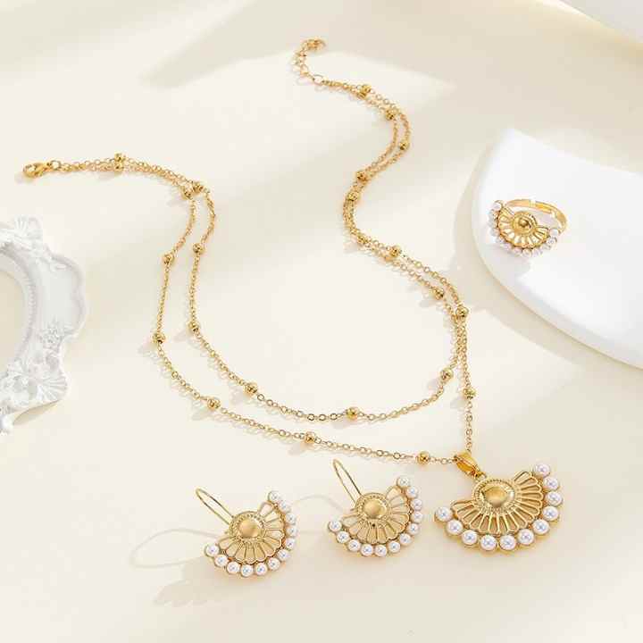 Conjunto de joyas de perlas redondas para mujer, Pendientes chapados en ...