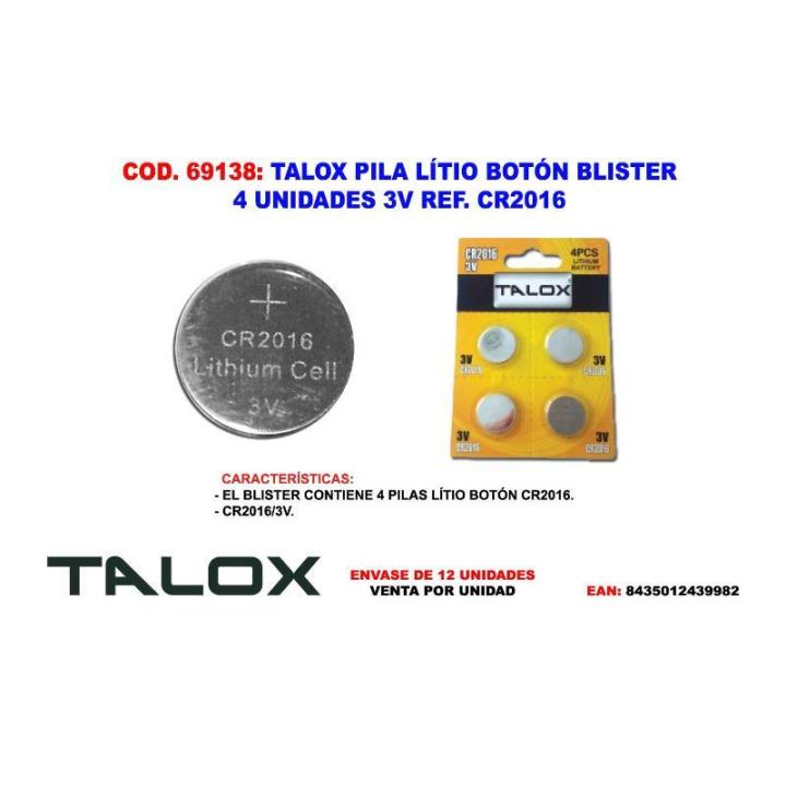 Talox pila litio boton blister 4 unds 3v cr2016 | Miravia