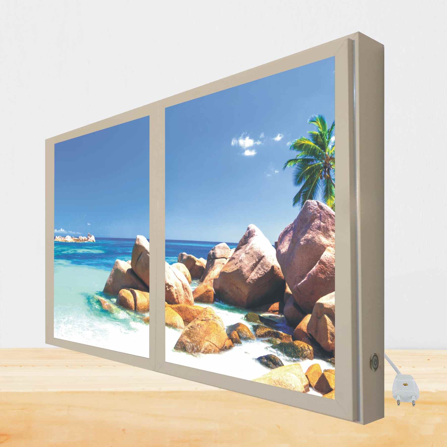 Ventana Falsa Retroiluminada con Luz Frontal y Marco de Madera Blanco ...