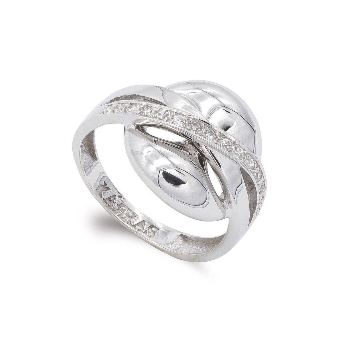 Sortija oro blanco 18k mujer formas combinadas caladas circonitas | Miravia