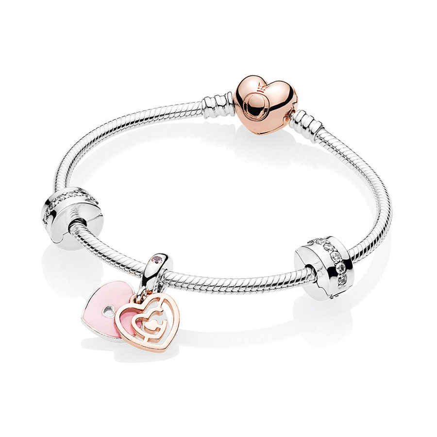 Pandora. San Valentín. Joyería Set de pulsera, charm y dos clips Camino ...