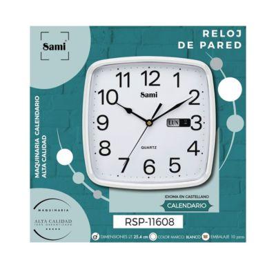 RELOJ SAMI PARED HQ RED CUADRADO 25.4CM BLANCO ESFERA BLANCA RSP-11608 ...