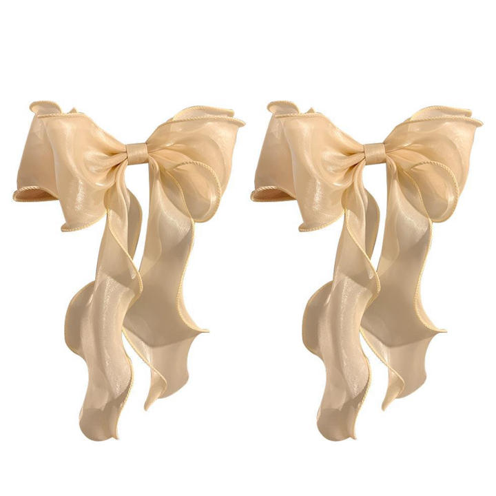 2PCS Big Silk Satin Bow Hair , French Double Layers Hair Bows with Long ...