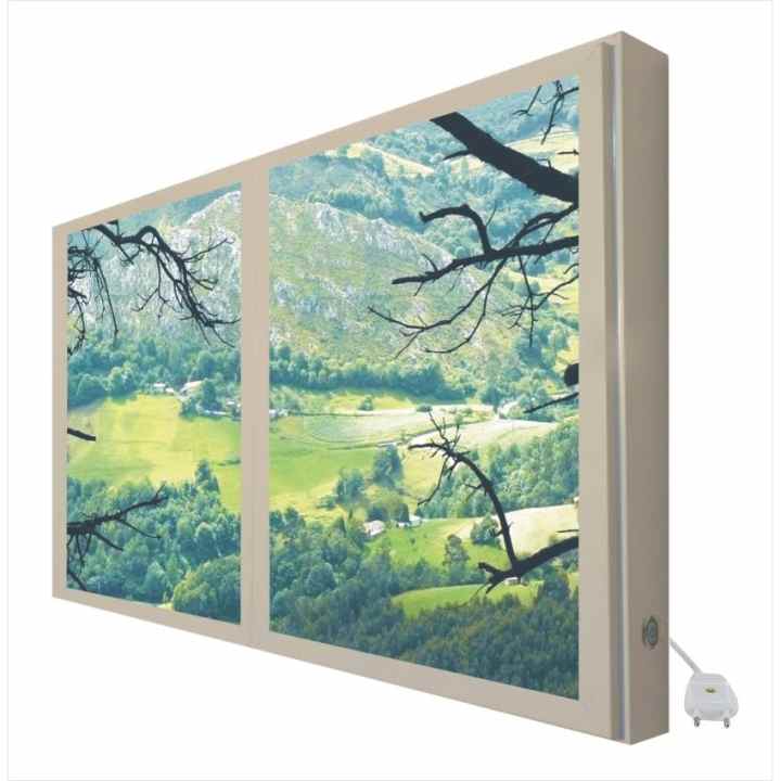 Ventana Falsa con Luz por la parte Frontal y Madera Blanca Paisaje de ...