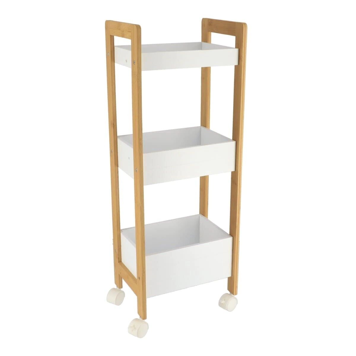 Mueble De Baño Eatantería De 3 Estantes Con Ruedas Bambú Mdf - Blanco ...