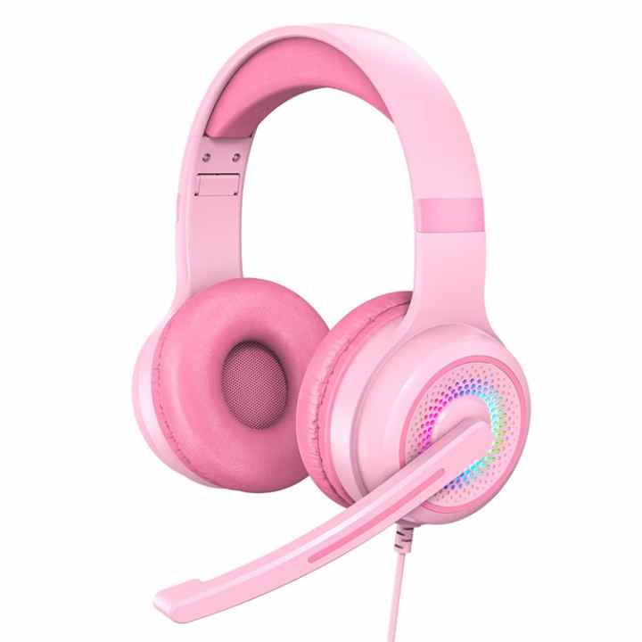 Cascos Gaming de Cable con Micrófono y Luz LED RGB Color Rosa | Miravia