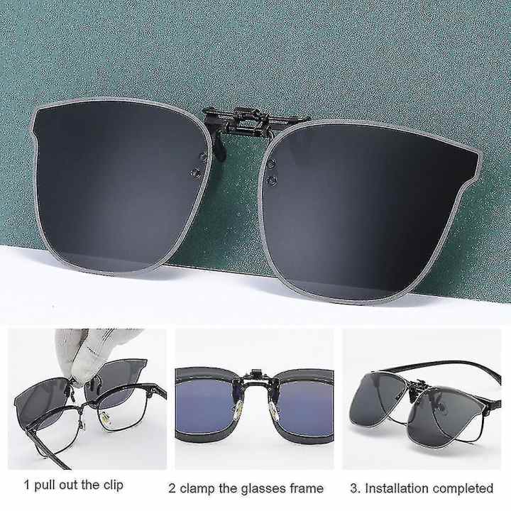 Unisex Clip-on Sunglasses 180 Degree Flip Large Lens Sun Protection ...