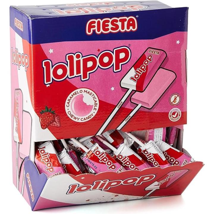 Lolipop Fiesta caramelo masticable sabor fresa caja de 20 unidades ...