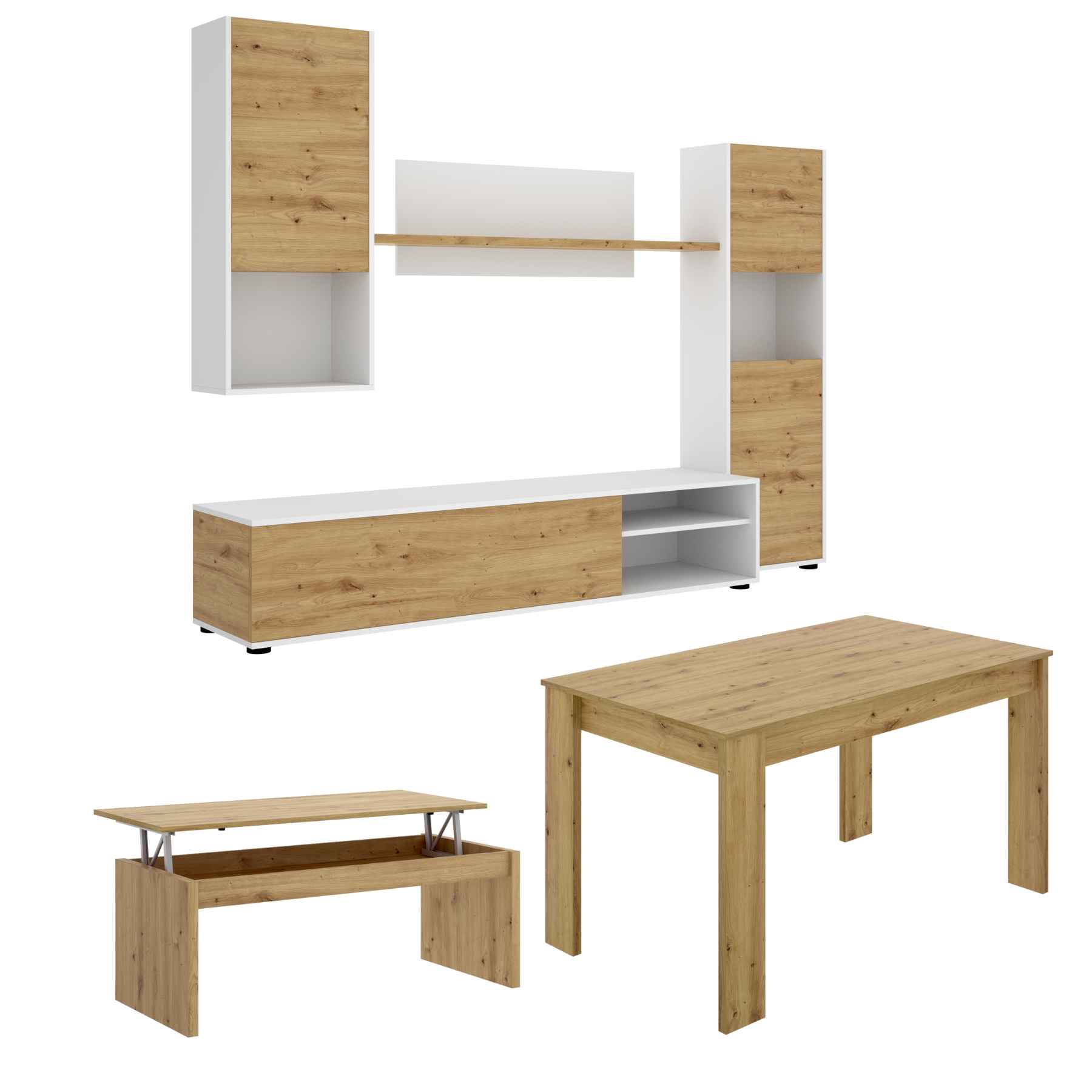 Composición de salón Mueble TV modular + Mesa de Centro + Mesa de ...