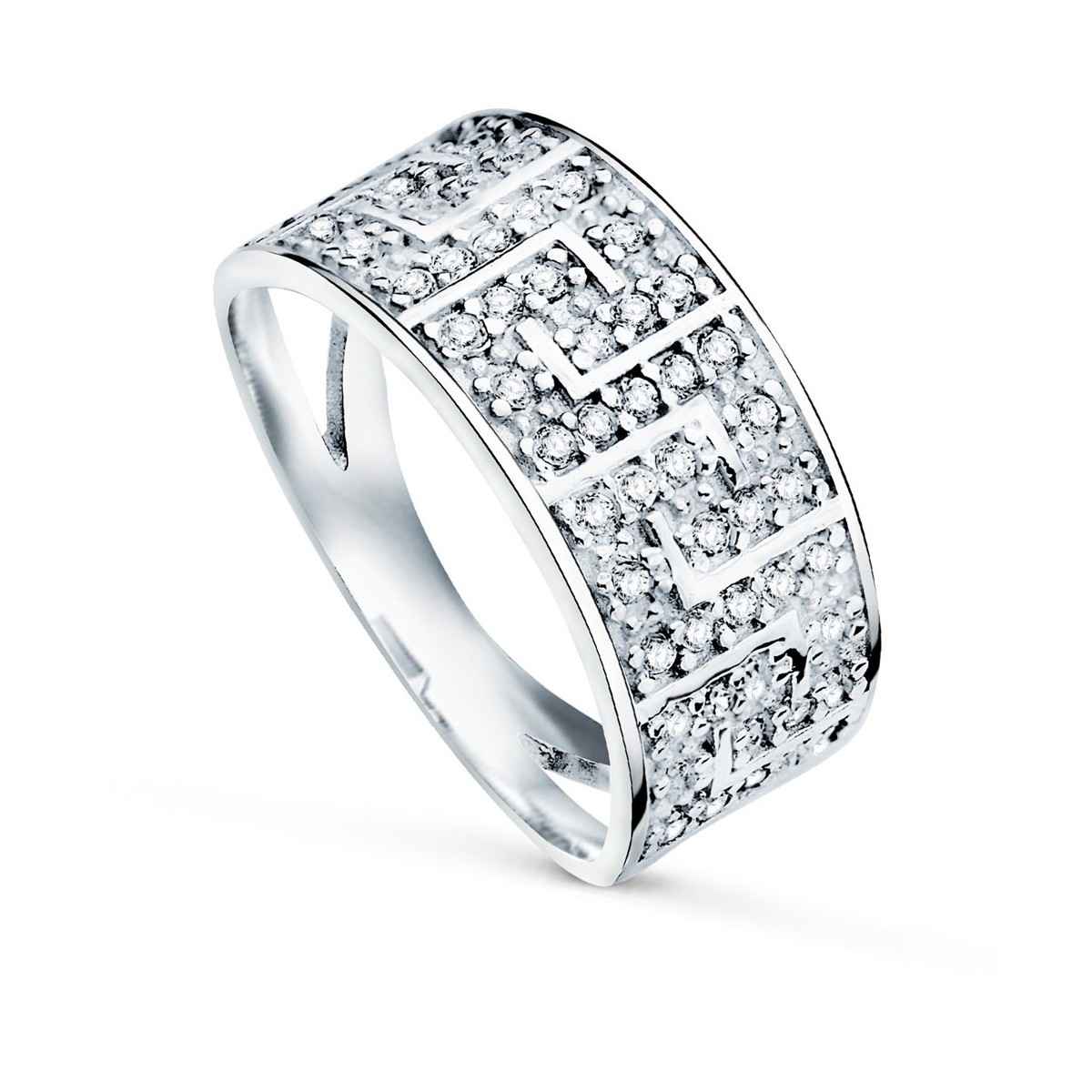 Sortija oro blanco 9k mujer circonitas forma dibujo greca | Miravia