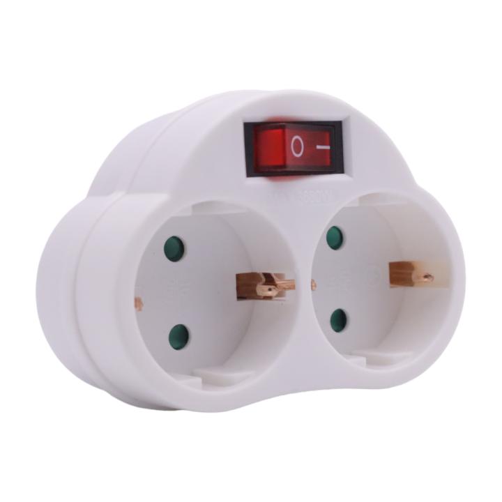 DISTRIBUX Adaptador Enchufes Europeos con 2 Tomas 1 Interruptor Enchufe de Pared Con Protección ...