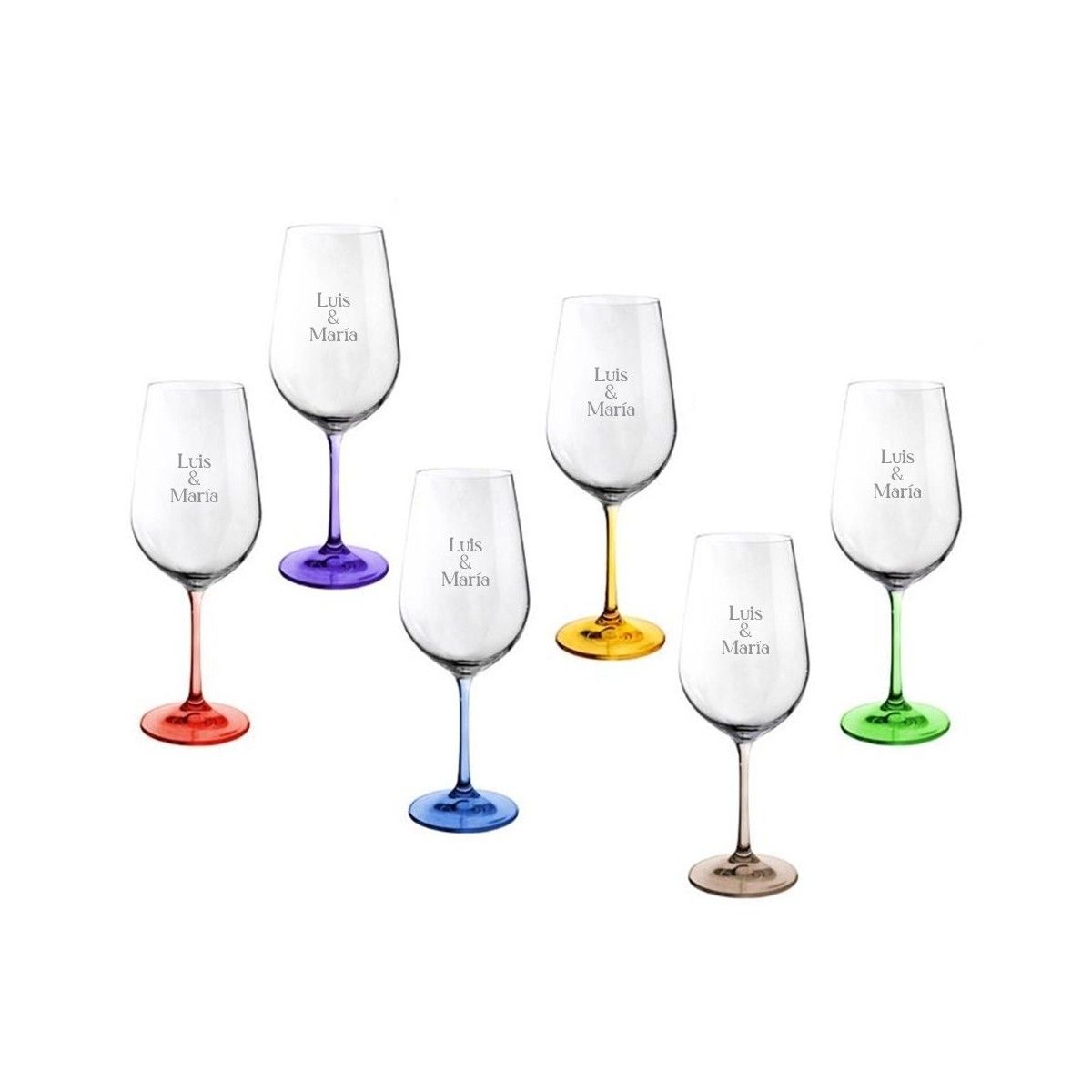 Set 6 copas vino 55 cl. cristal pie colores combinados personalizadas ...