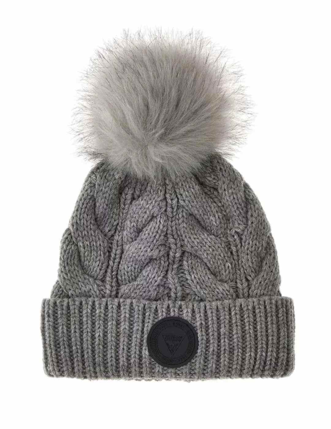 Gorro Guess gris claro con pompón para mujer | Miravia