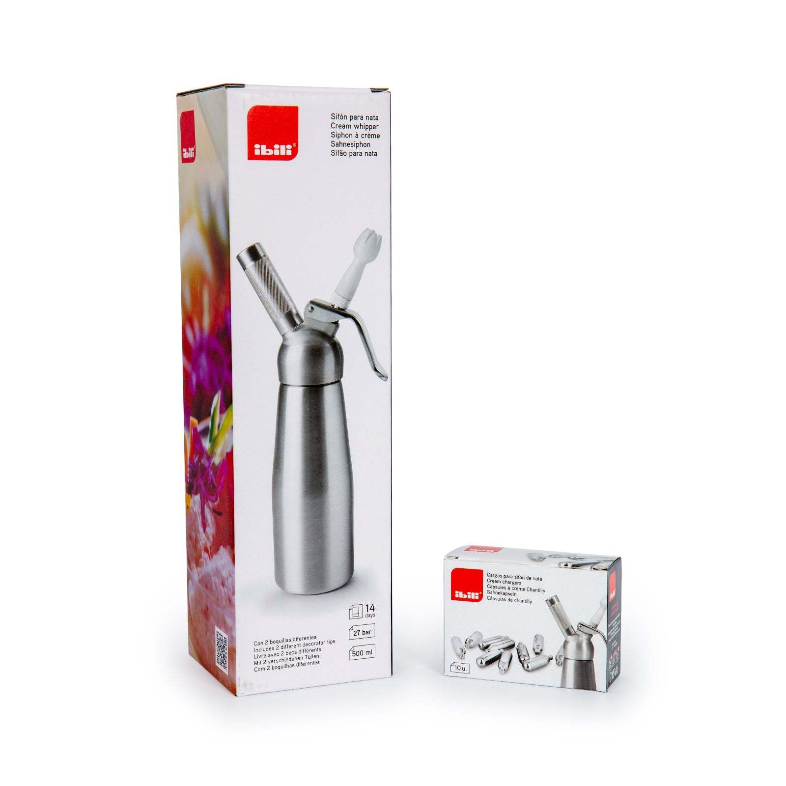 IBILI - Kit de Sifón para Nata de 0.5L en Aluminio con 3 Boquillas y 10 ...