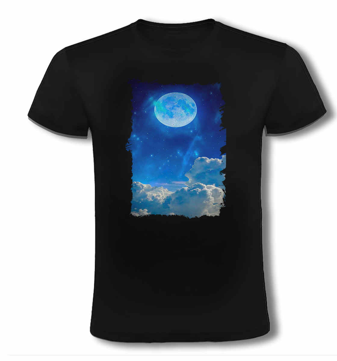 MERCHANDMANIA CAMISETA NEGRA luna azul nubes moon fenomeno astro moda ...