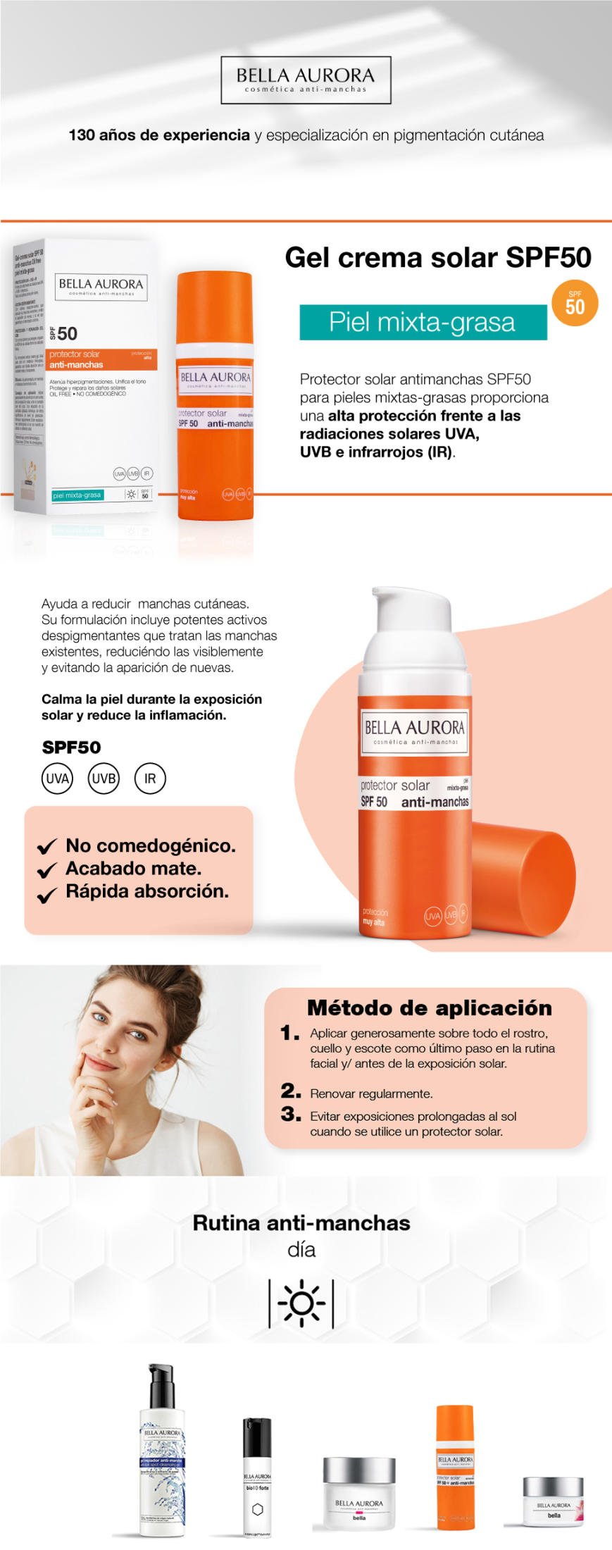 BELLA AURORA - Protector Solar SPF 50+ 50 ml para Piel Mixta-Grasa ...