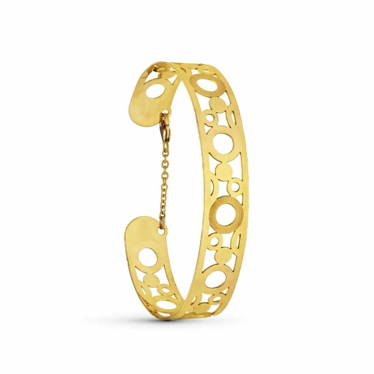Pulsera Oro 18k rígida motivo círculos calada láser brazalete | Miravia