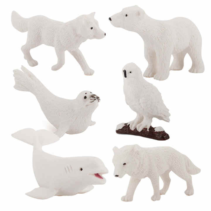 Mini modelo de Animal de simulación, oso Polar, zorro blanco, Delfín blanco, conjunto de ...