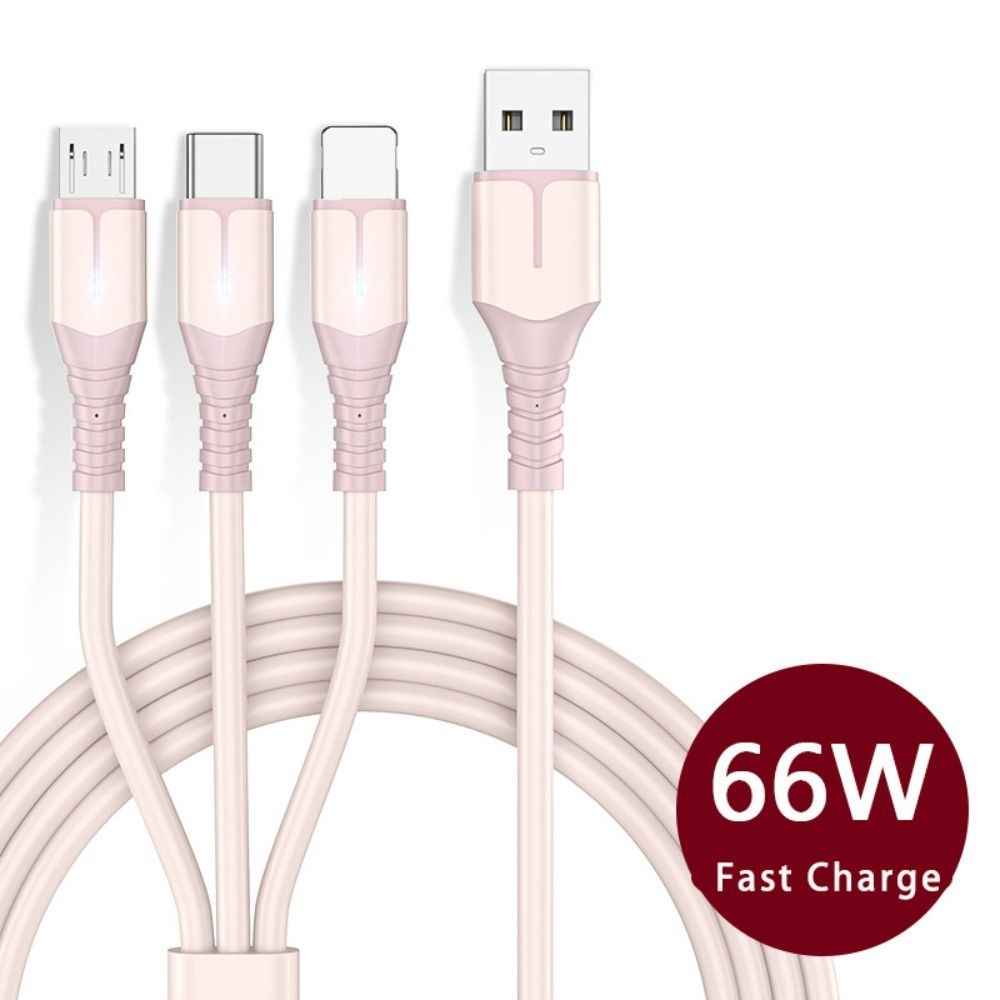 Cable USB de carga rápida para teléfono, accesorio 3 en 1 de 66W, Micro cargador tipo C, 1 ...