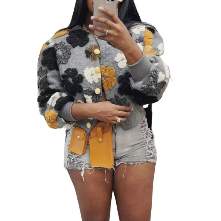 Chaqueta corta de flores Retro para mujer, Otoño e Invierno | Miravia