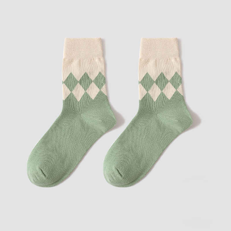 Calcetines verdes a cuadros con diamantes, 1 par | Miravia