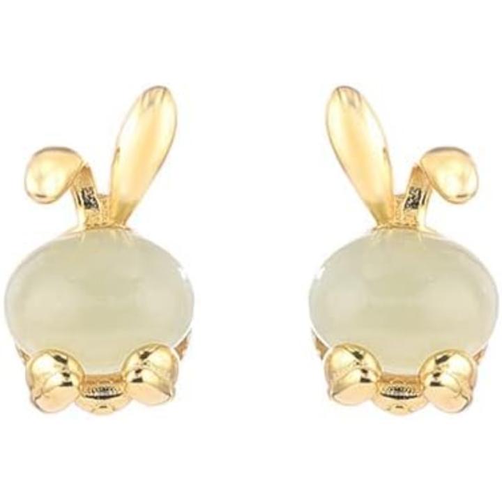 Pendientes de conejo de Jade de oro de 14 quilates, aretes de Jade ...