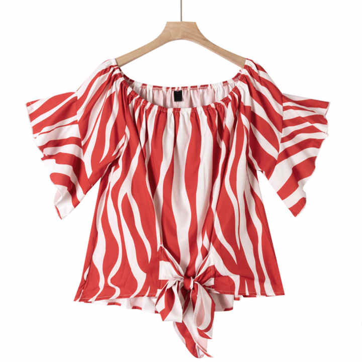 Finjani-Blusa de Panel rojo para verano, camisa de manga corta con ...