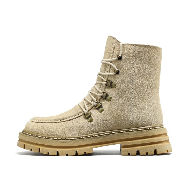 Smile Circle-Botines de piel de vaca para mujer, botas de plataforma de felpa, punta redonda ...