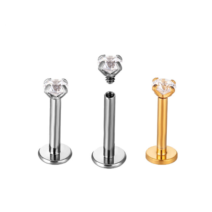 Labret-Piercing para labio de titanio F136, 2/3/4mm, circonita, 16G, 6 ...