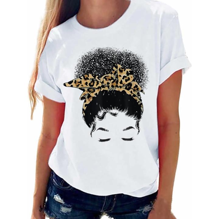 Camiseta blanca estampada para mujer, cuello redondo, manga corta | Miravia