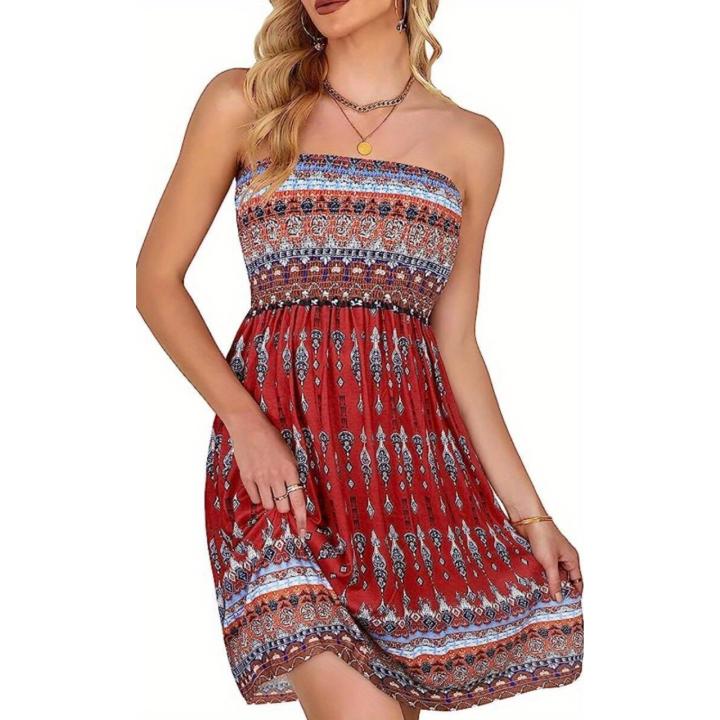 Vestido De Tubo Con Estampado Gráfico Étnico para Mujer, Fruncido Con ...