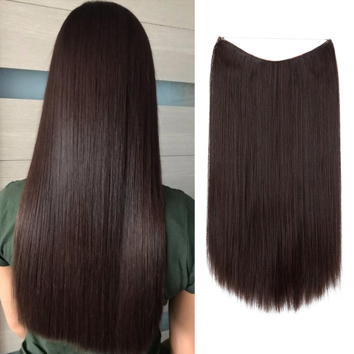 Peluca natural en una pieza, cabello largo y recto, hilo de pescado de ...