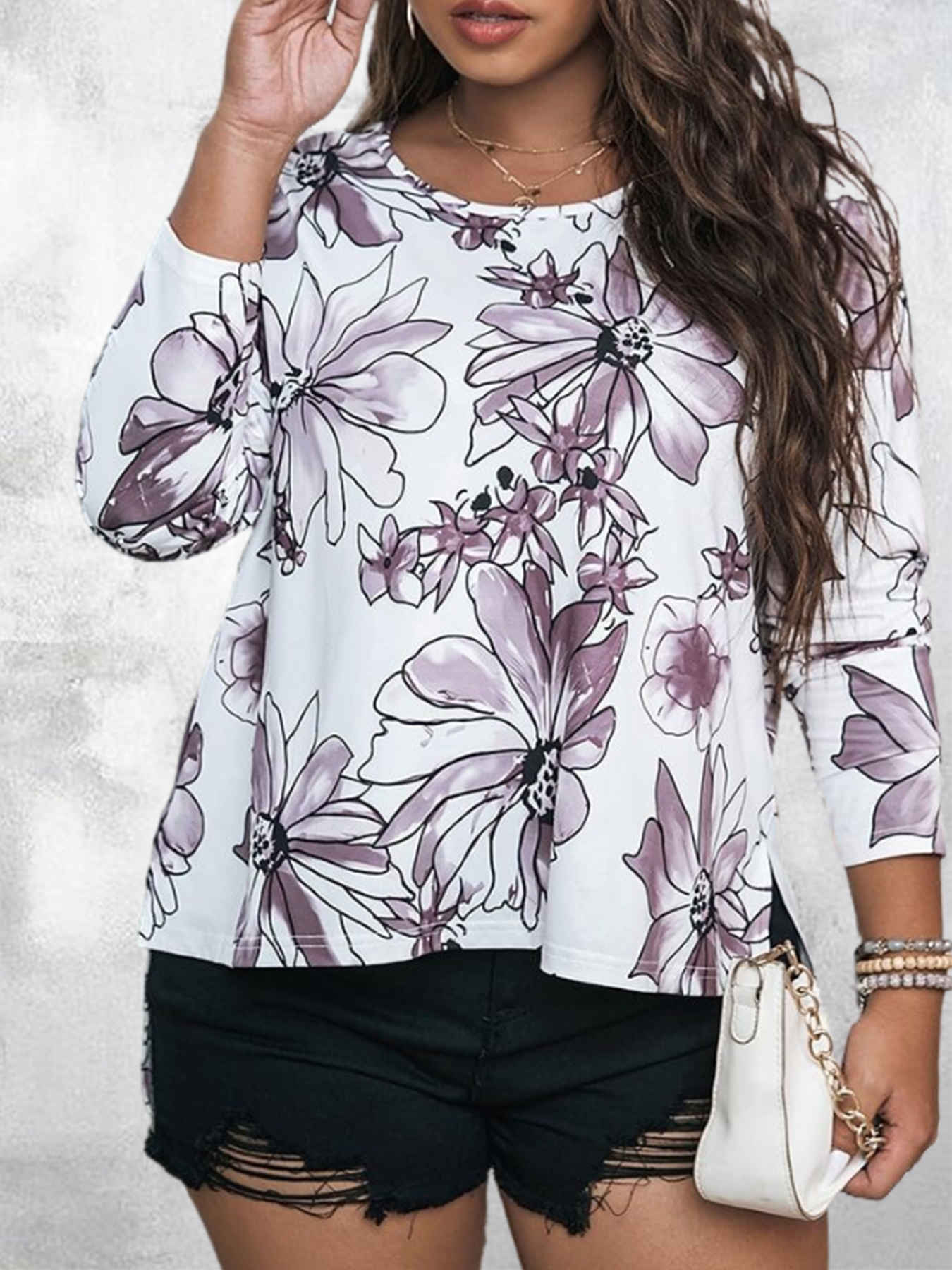 Finjani-camisetas con estampado de loto para mujer, Top de manga larga ...