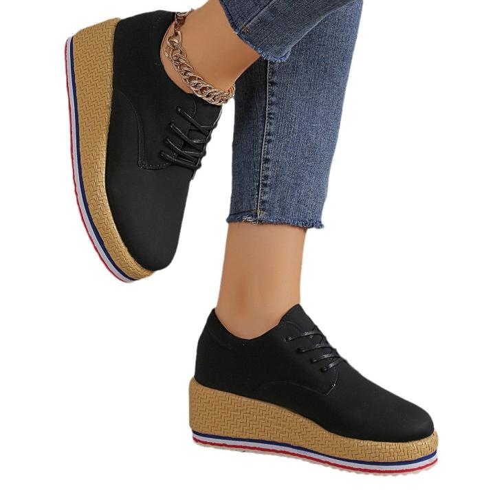 Zapatos de suela gruesa para mujer, calzado informal con cordones y punta redonda, talla grande ...