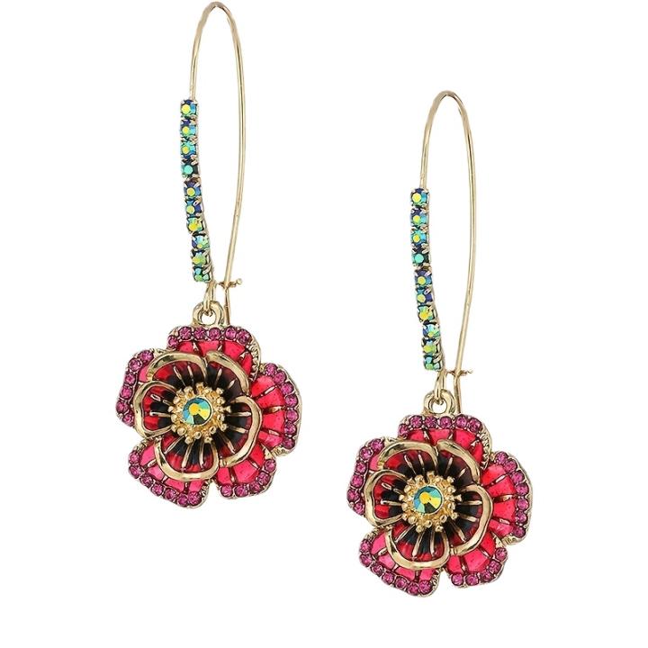 Aretes Bohemios de Flor Rosa con Detalles de Cristal Brillante Acabado ...