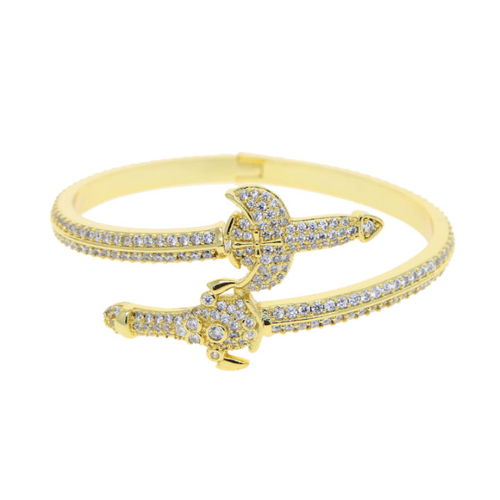 Iced Out Sword Cuff Bangle Micro Paved Bling Cubic Zirconia Bracelet ...