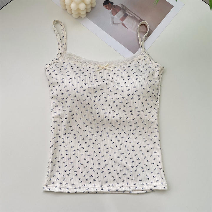 Camiseta pequeña de encaje para primavera y verano, con almohadilla ...