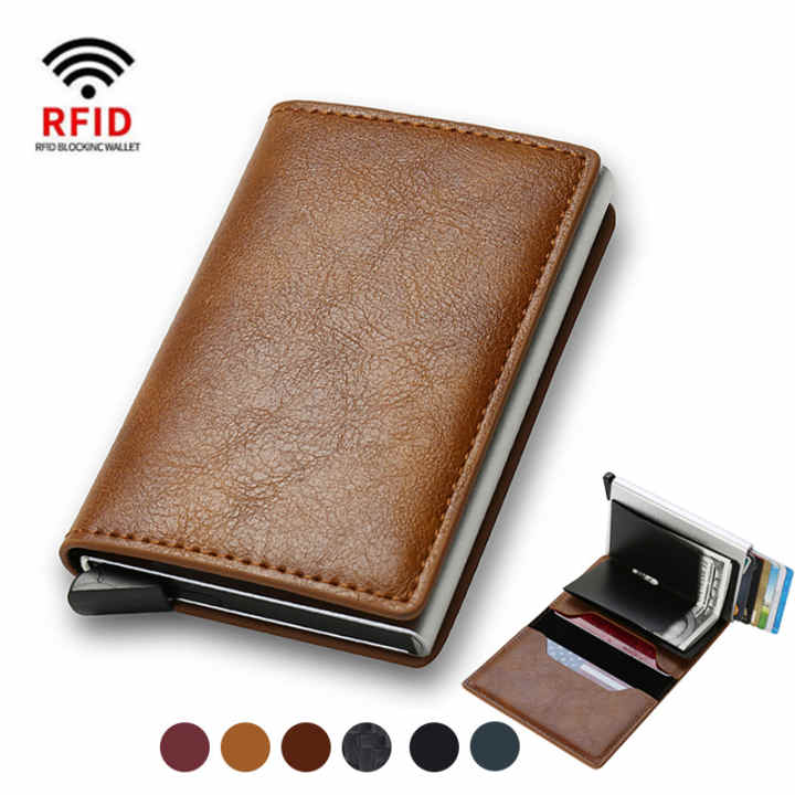 Cartera de Metal con bloqueo Rfid para hombre, tarjetero Delgado ...