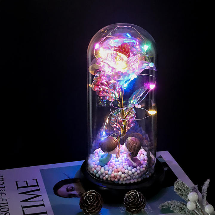 Luz LED Rosa eterna con flor falsa en cúpula, regalo de San Valentín ...